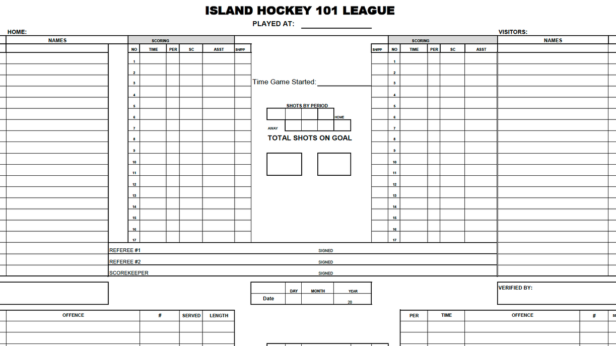 News: PDF Scoresheet - Island Hockey 101