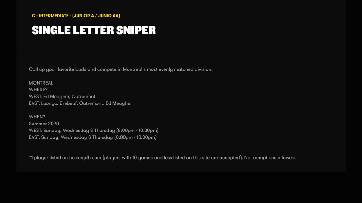 Single Letter Sniper - Premier Hockey League