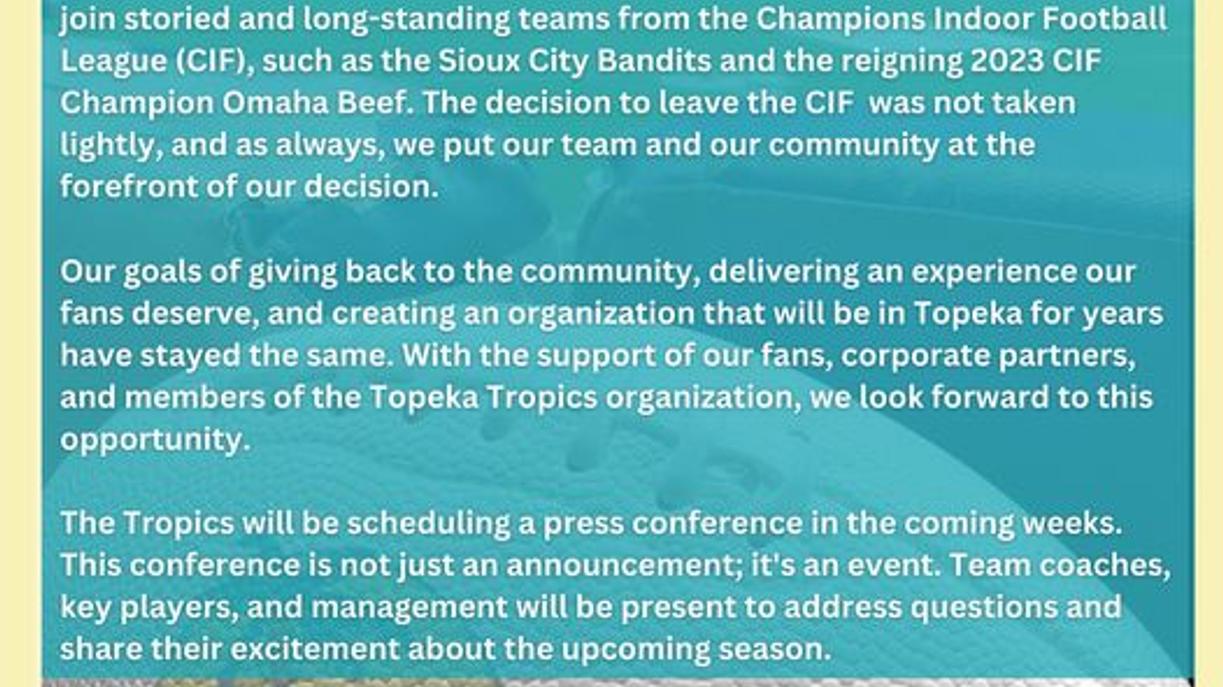 News: Topeka Tropics Join the National Arena League - Omaha Beef